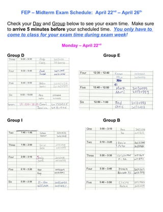 Fep midterm exam schedule - spring 2013 | DOC