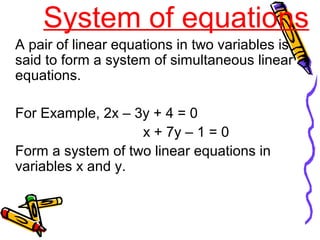 Maths ppt linear equations in two variables | PPT