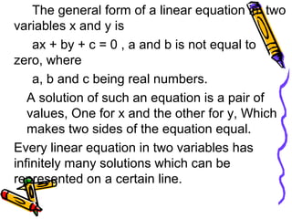 Maths ppt linear equations in two variables | PPT