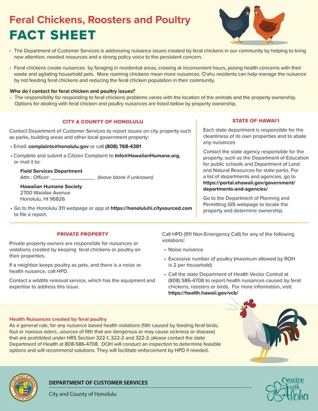 Feral Chickens, Roosters and Poultry Fact Sheet | PDF