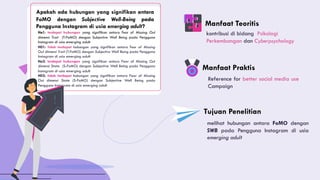 Hubungan antara Fear of Missing Out dengan Subjective Well-Being Pengguna Instagram pada ...