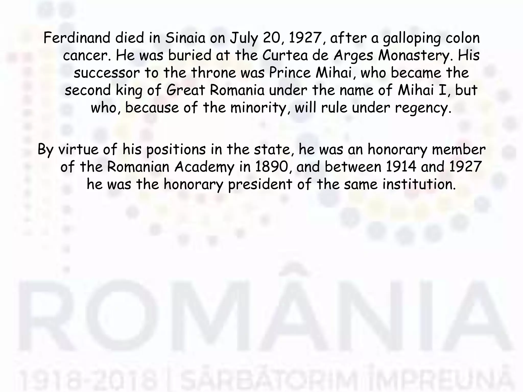 Ferdinand i of romania | PPTX