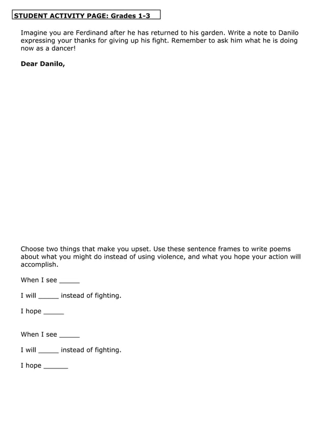 Ferdinand the Bull ACTIVITY AND ANWER SHEET | PDF