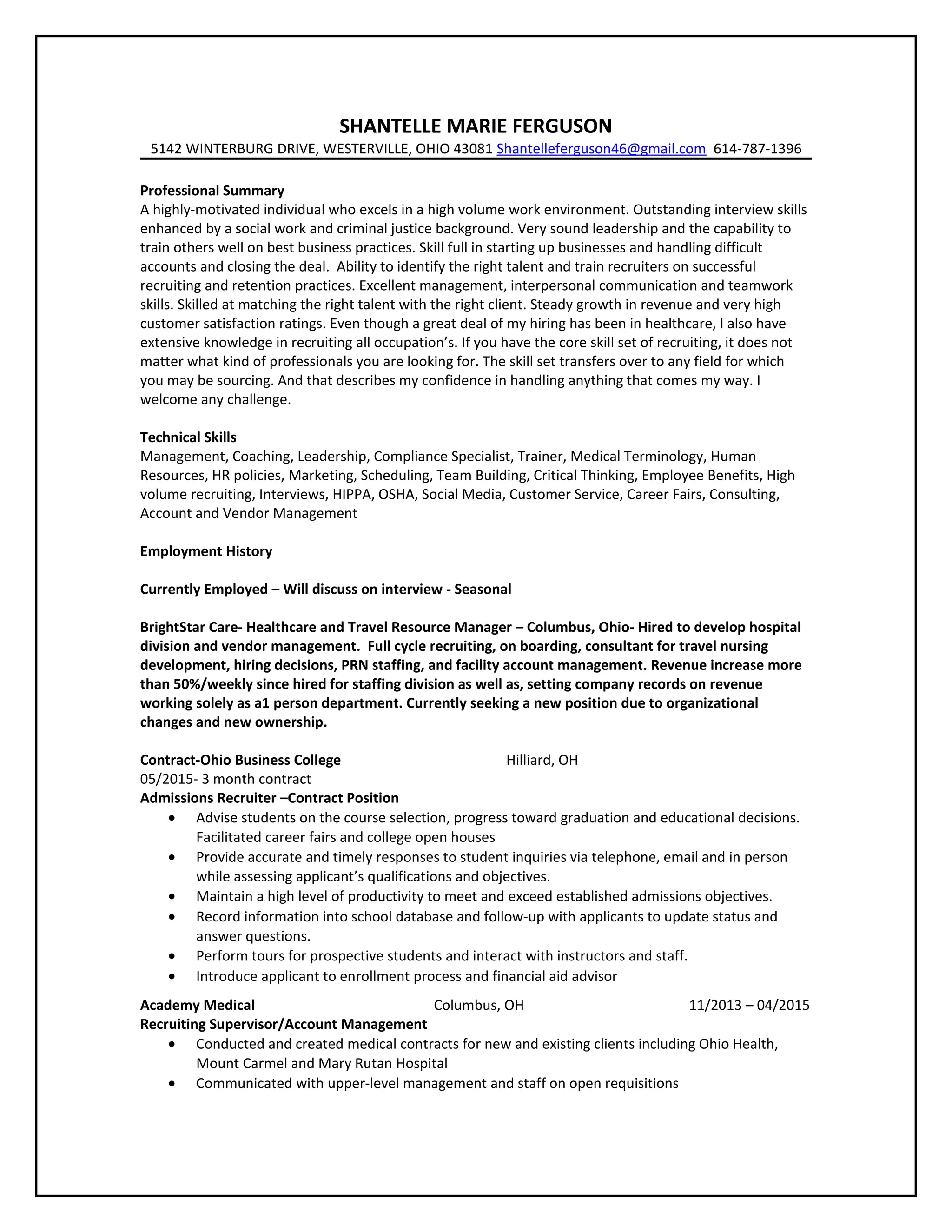 Ferguson professional resume | DOC