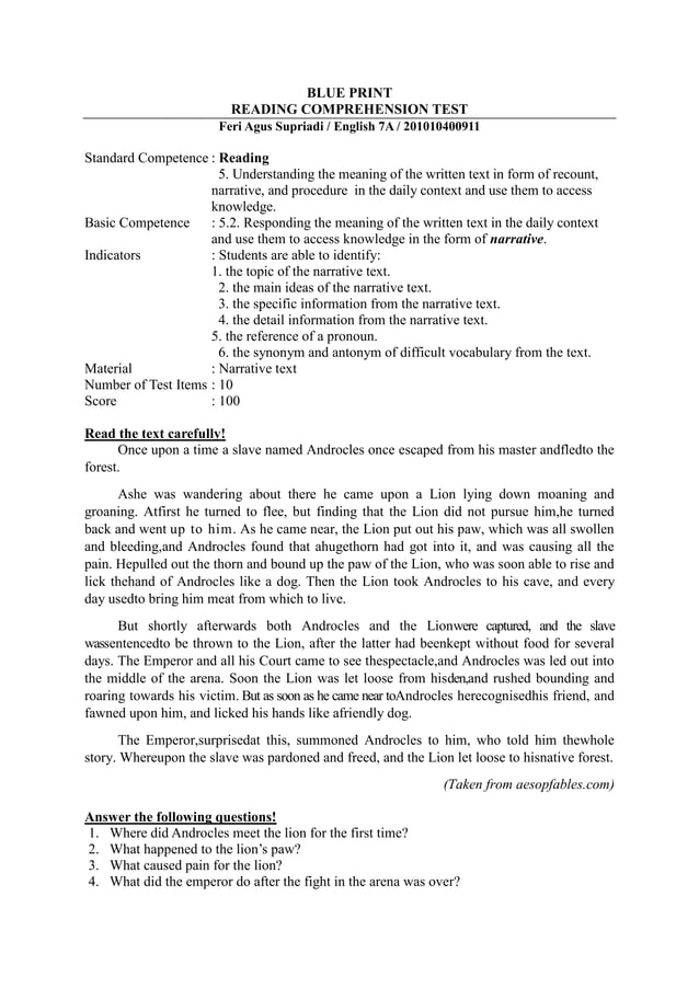 Example of blueprint and test items | DOCX