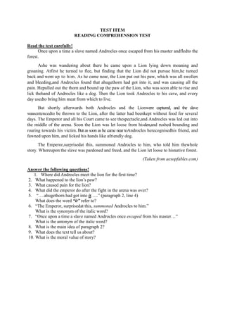 Example of blueprint and test items | DOCX