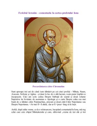 Fericitul Ieronim - comentariu la cartea profetului Iona | DOCX