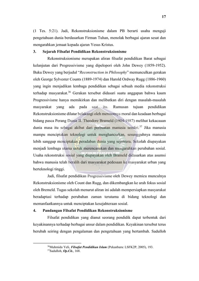 Implementasi Filsafat Pendidikan Rekonstruksionisme dalam Membentuk Gaya Mengajar Dosen Program ...