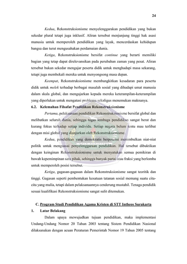 Implementasi Filsafat Pendidikan Rekonstruksionisme dalam Membentuk Gaya Mengajar Dosen Program ...