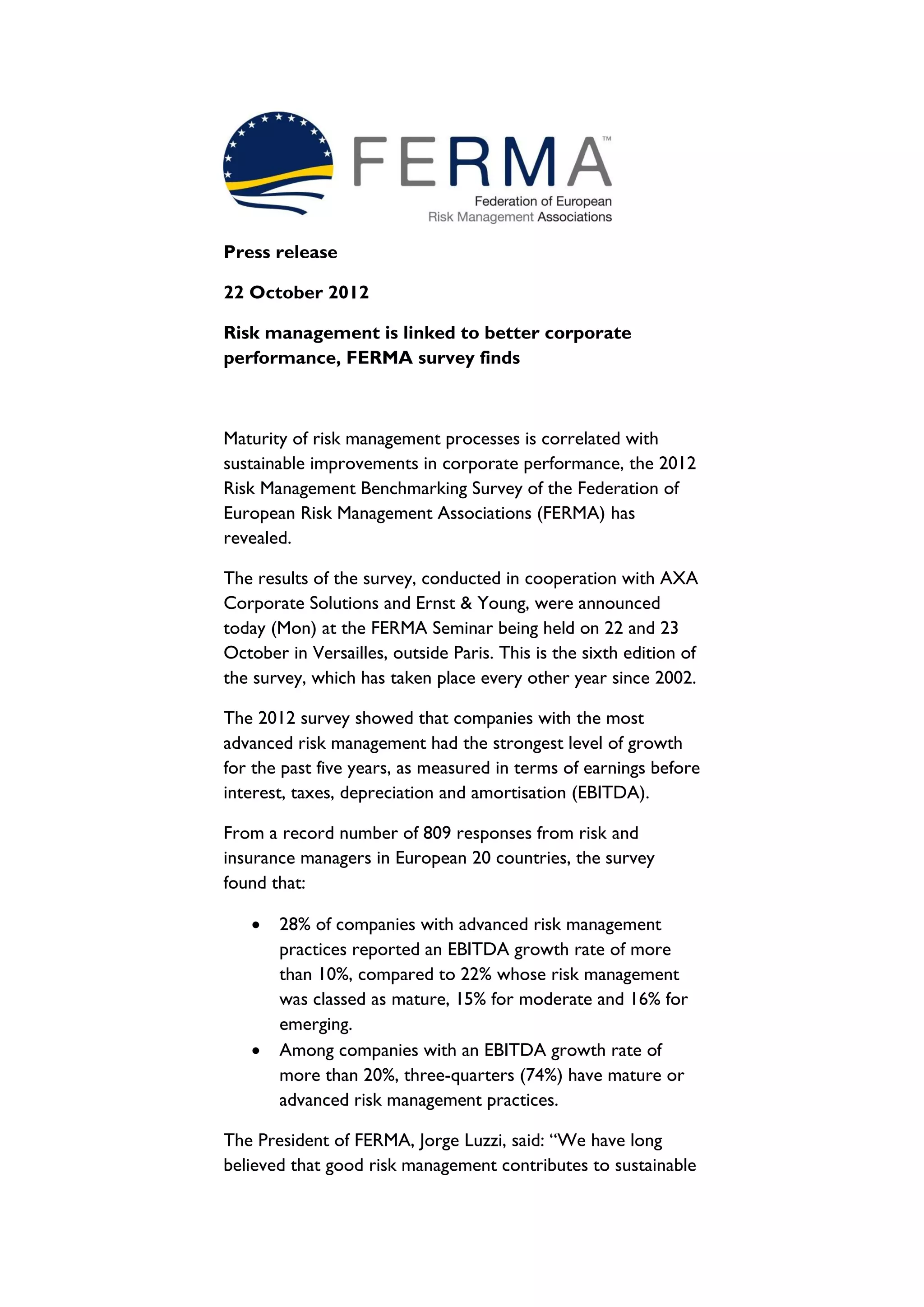 FERMA Survey - Press Release | PDF