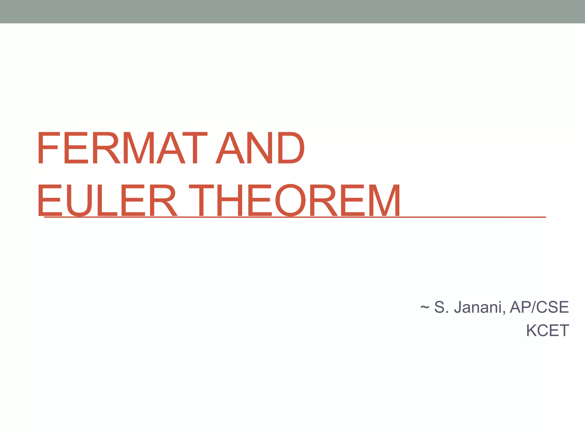 Fermat and euler theorem | PPTX