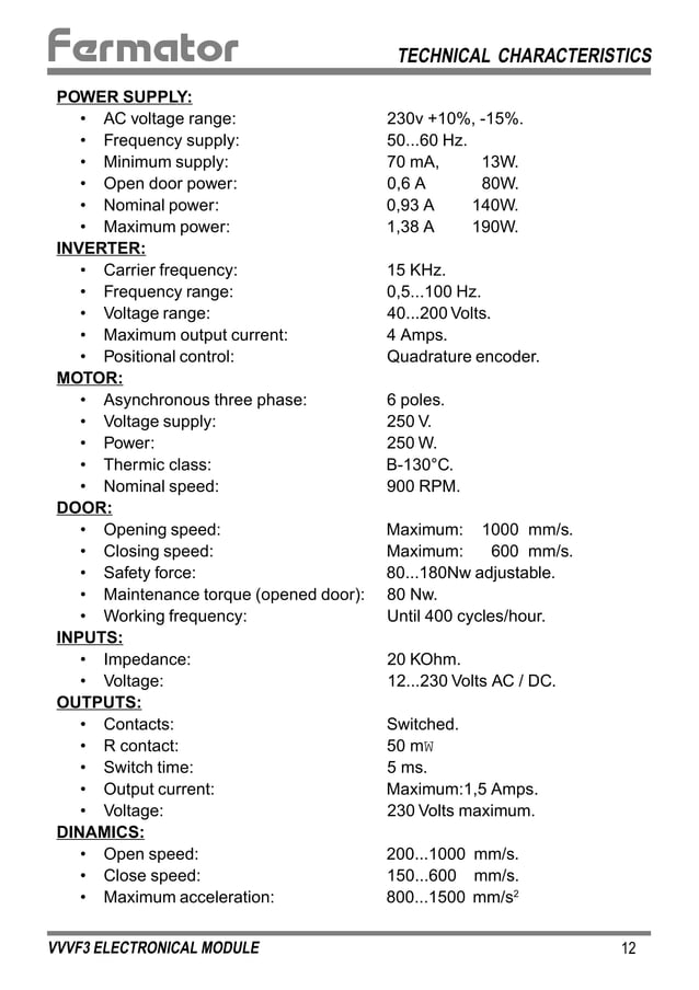 Fermator door operator_vvvf3 | PDF