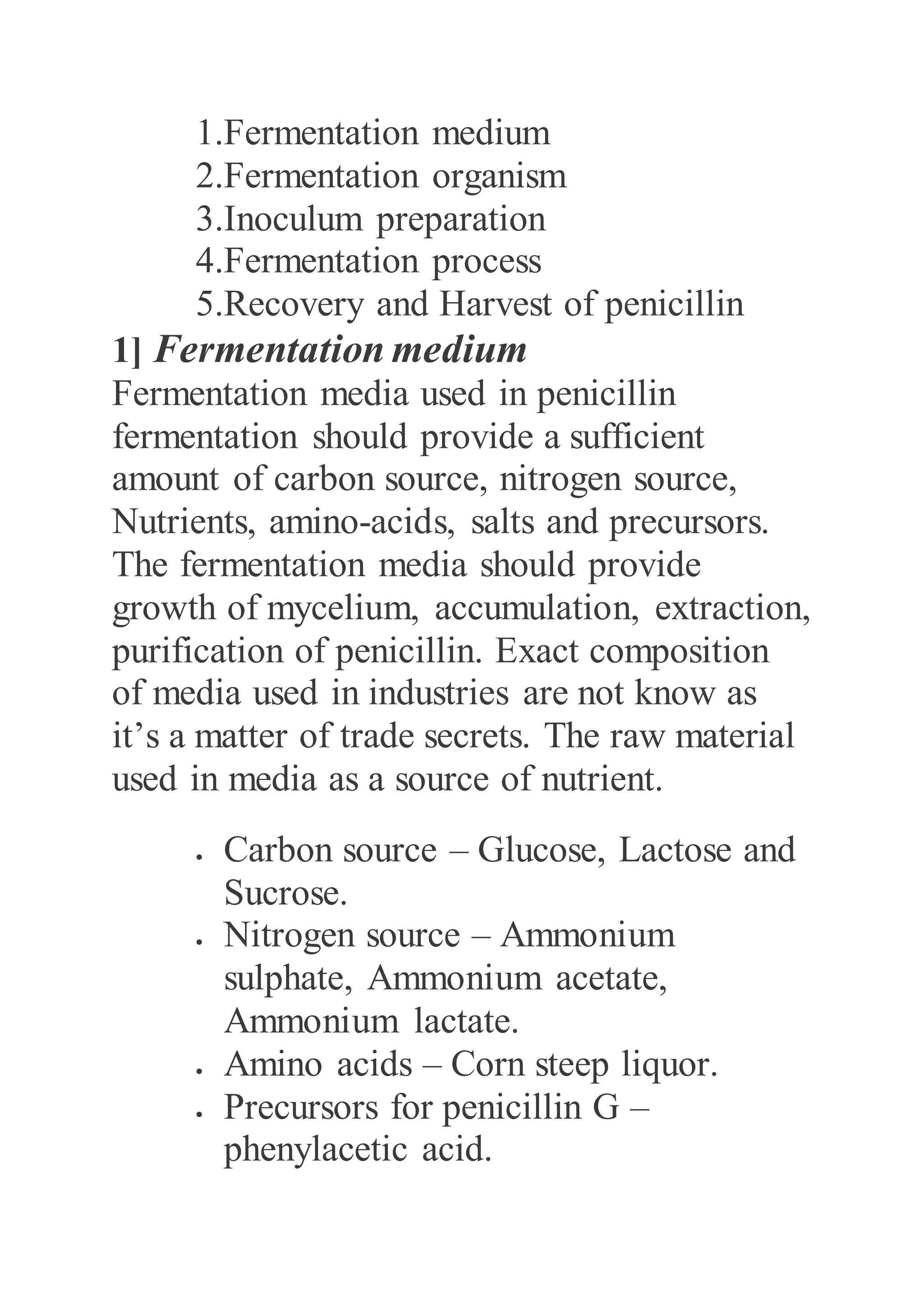 Fermentation of penicillin antibiotic | DOCX