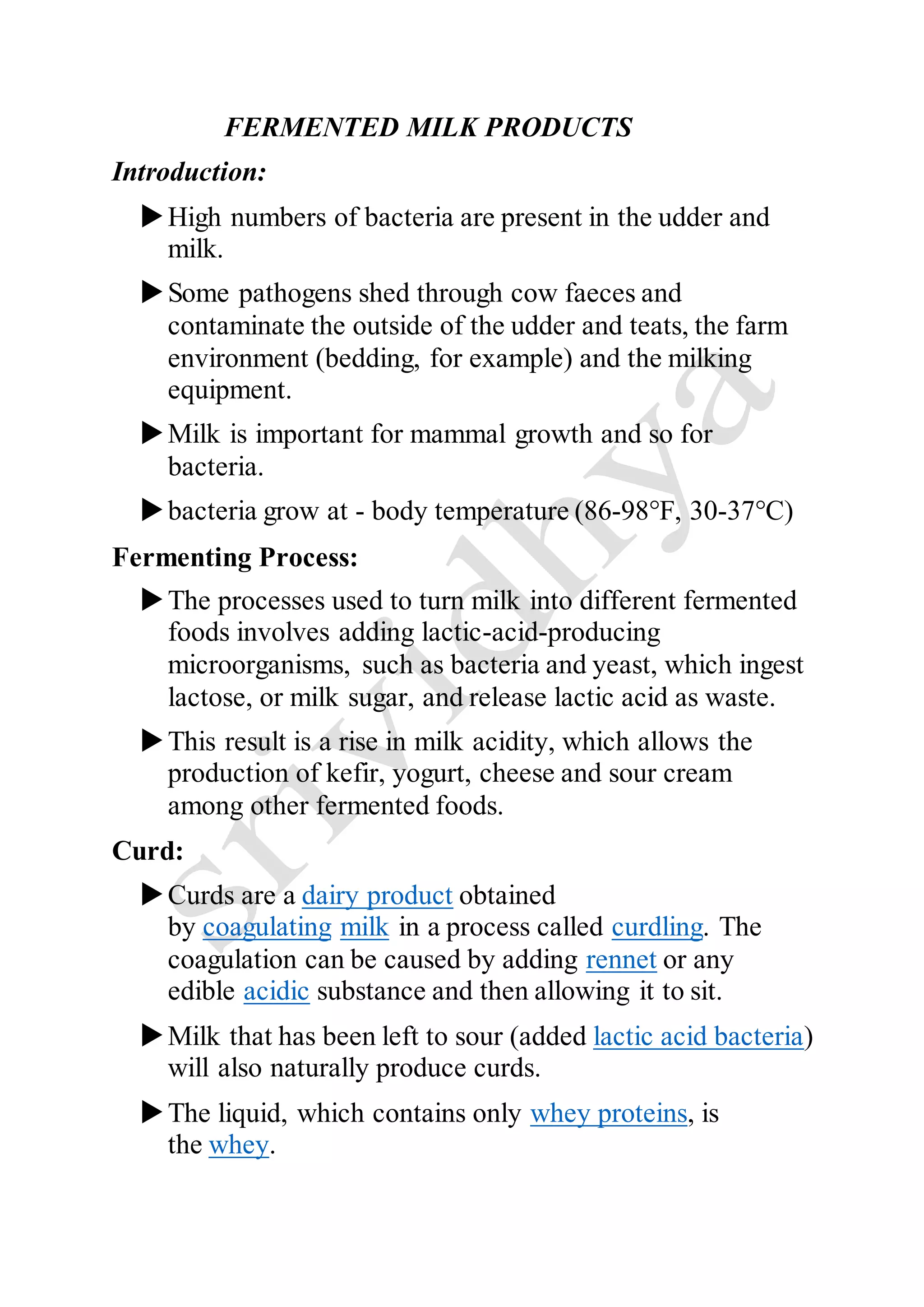 Fermented milk products | DOCX