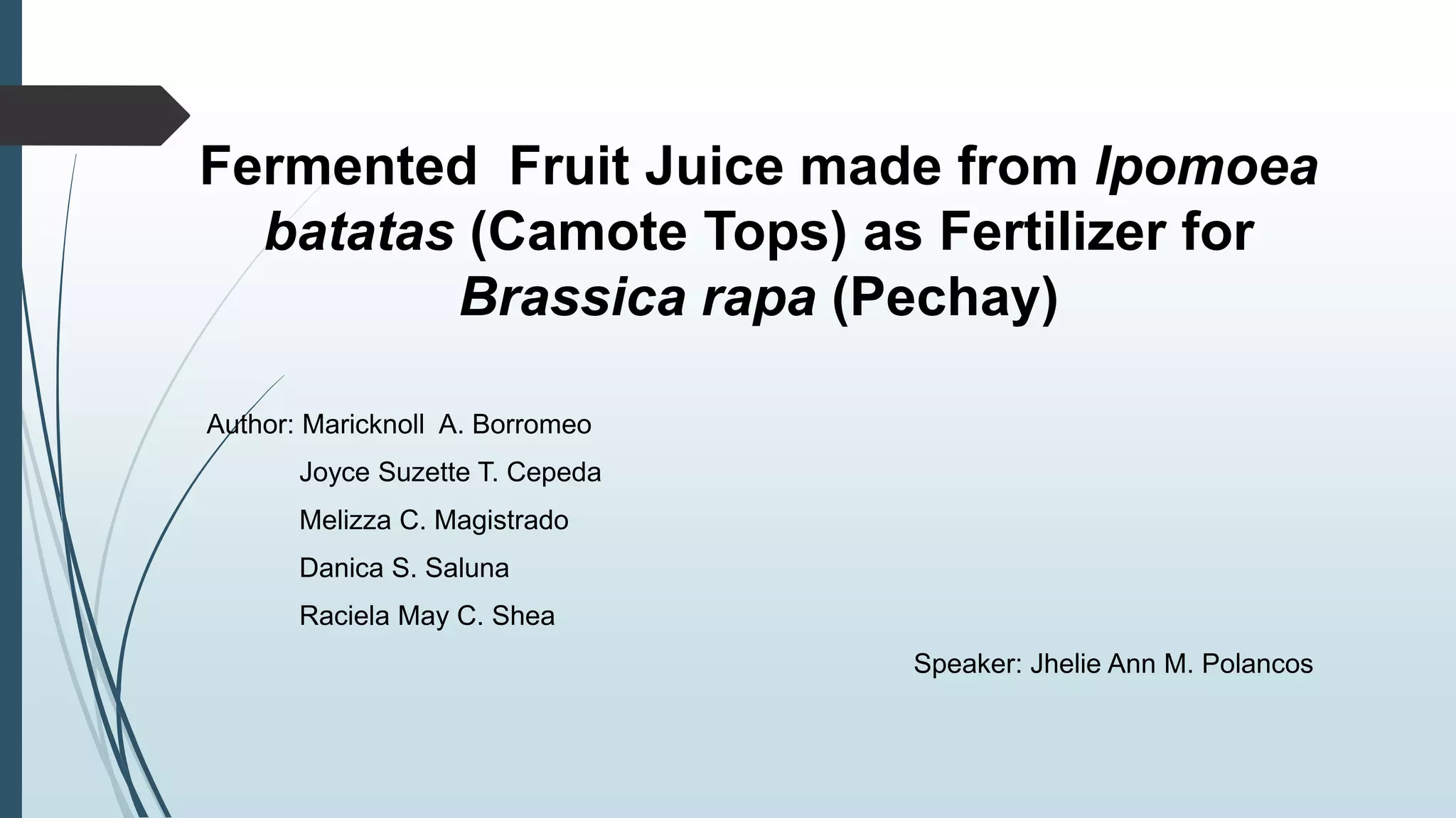 “Fermented Plant Juice Made from Ipomoea batatas (Camote Tops) as ...
