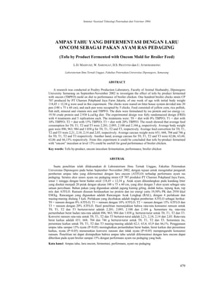 Fermetasi ampas tahu dengan laru oncom sebagai pakan ayam ras pedaging ...