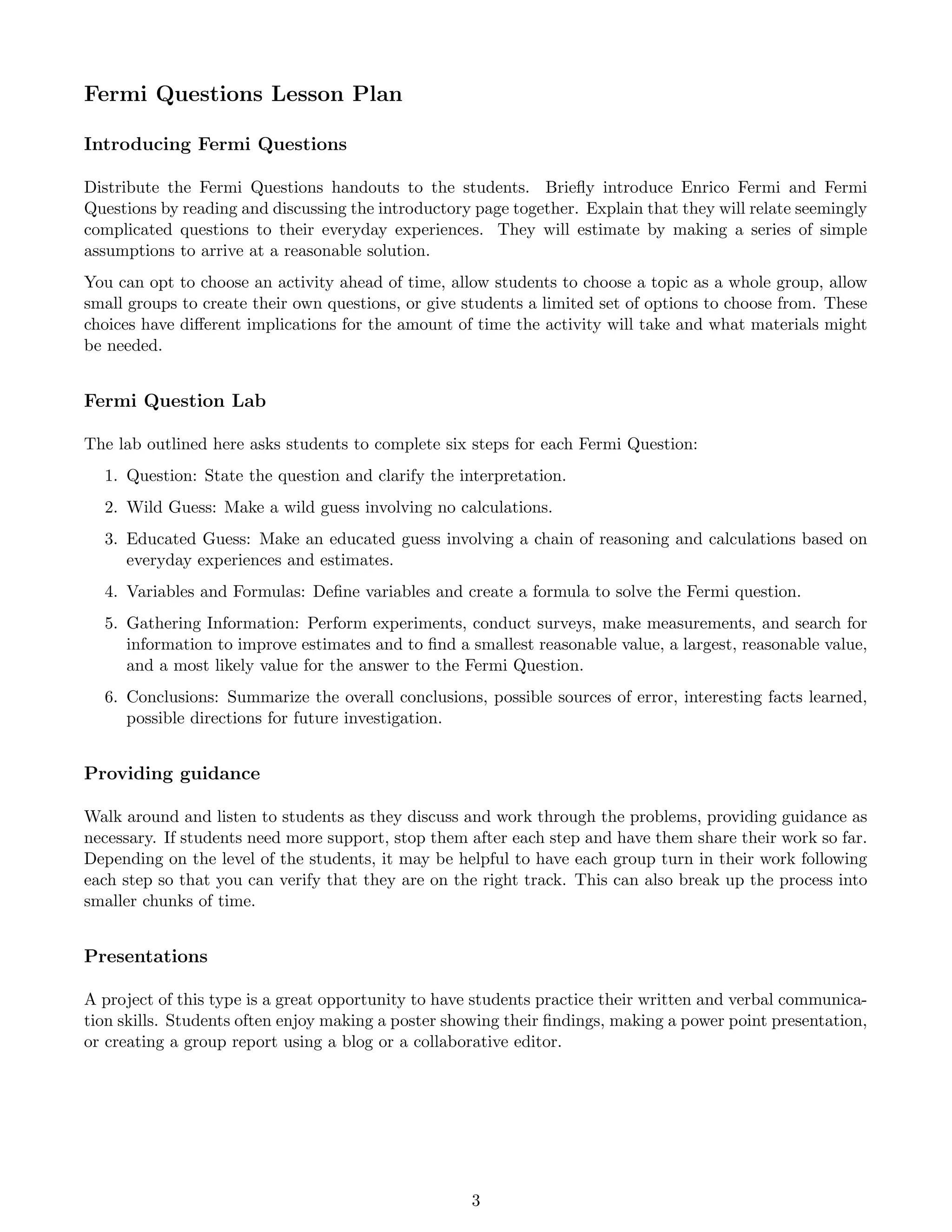 Fermi questions handouts_and_lesson_plan | PDF