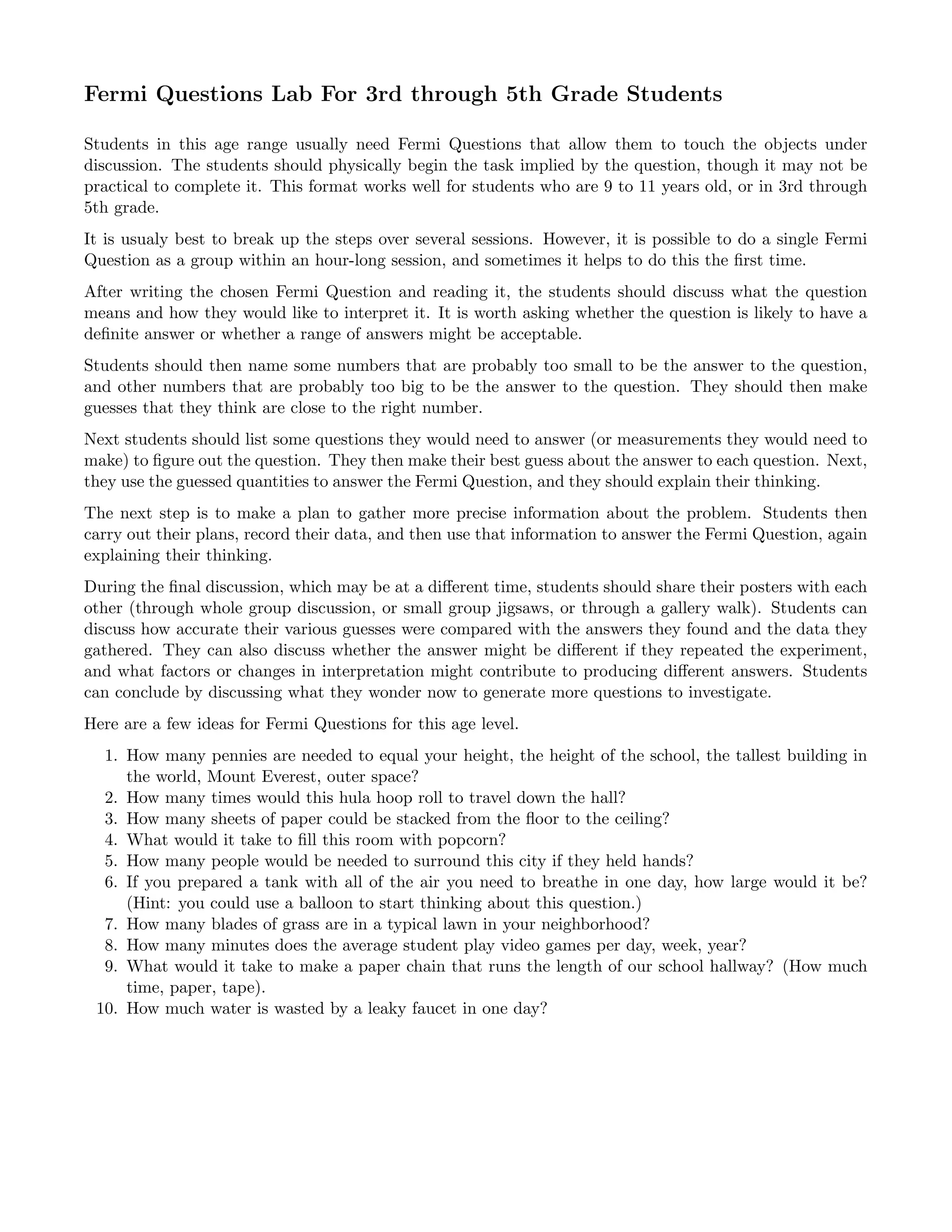 Fermi questions handouts_and_lesson_plan | PDF