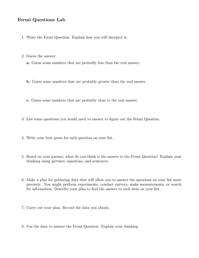 Fermi questions handouts_and_lesson_plan | PDF