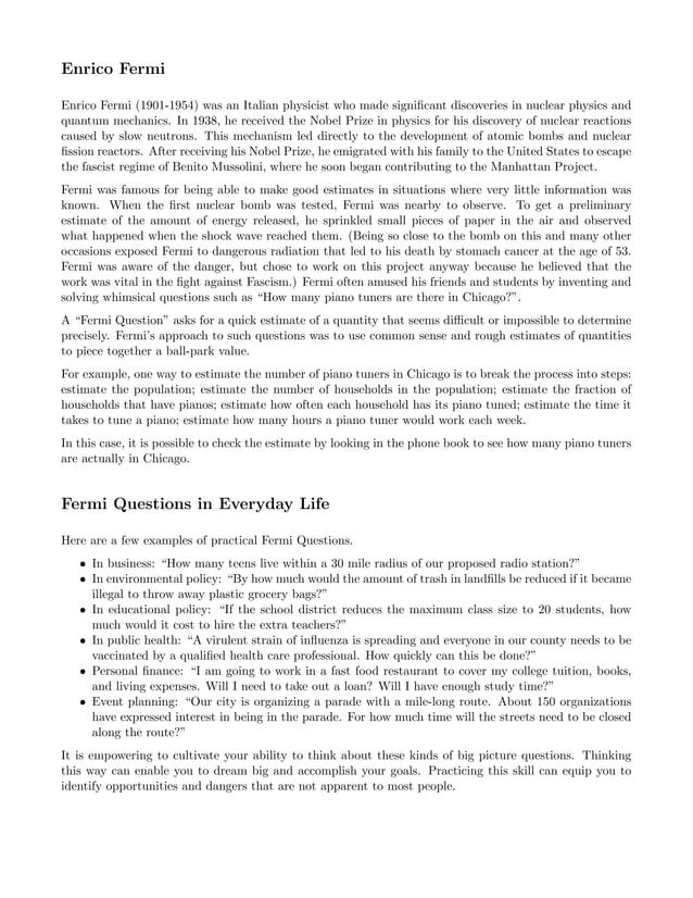 Fermi questions handouts_and_lesson_plan | PDF