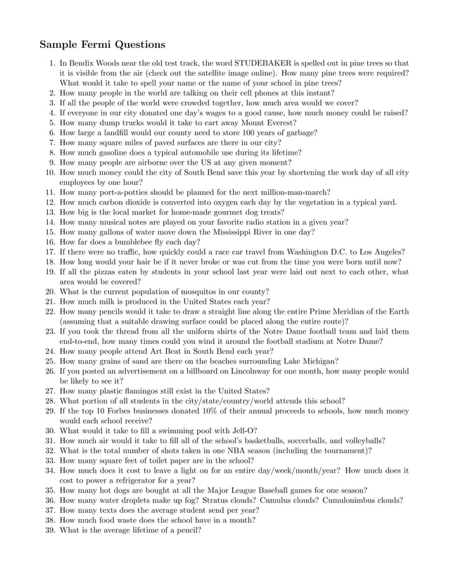 Fermi questions handouts_and_lesson_plan | PDF