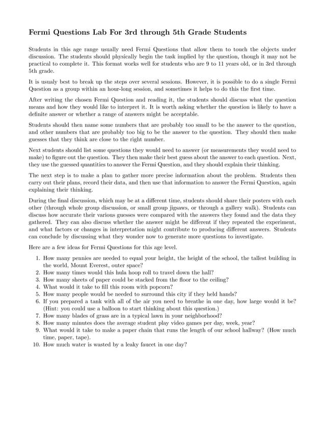 Fermi questions handouts_and_lesson_plan | PDF