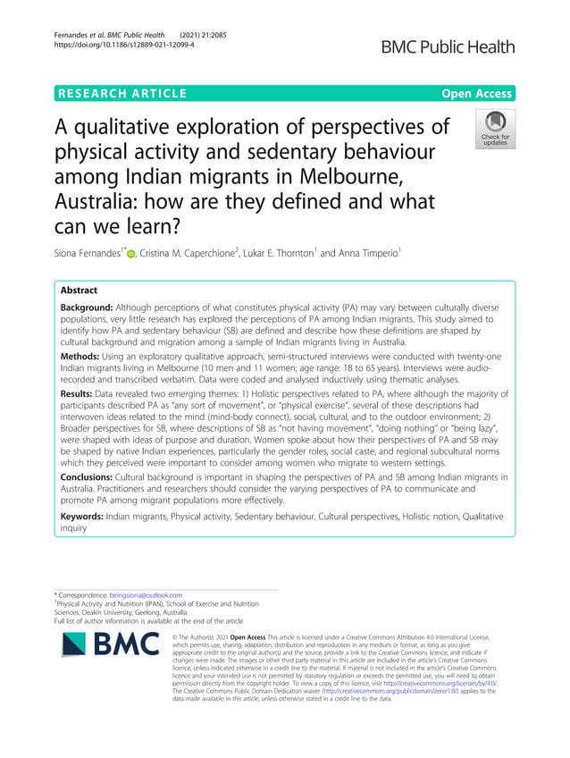 A Qualitative Exploration of Perspectives of Physical Activity and ...
