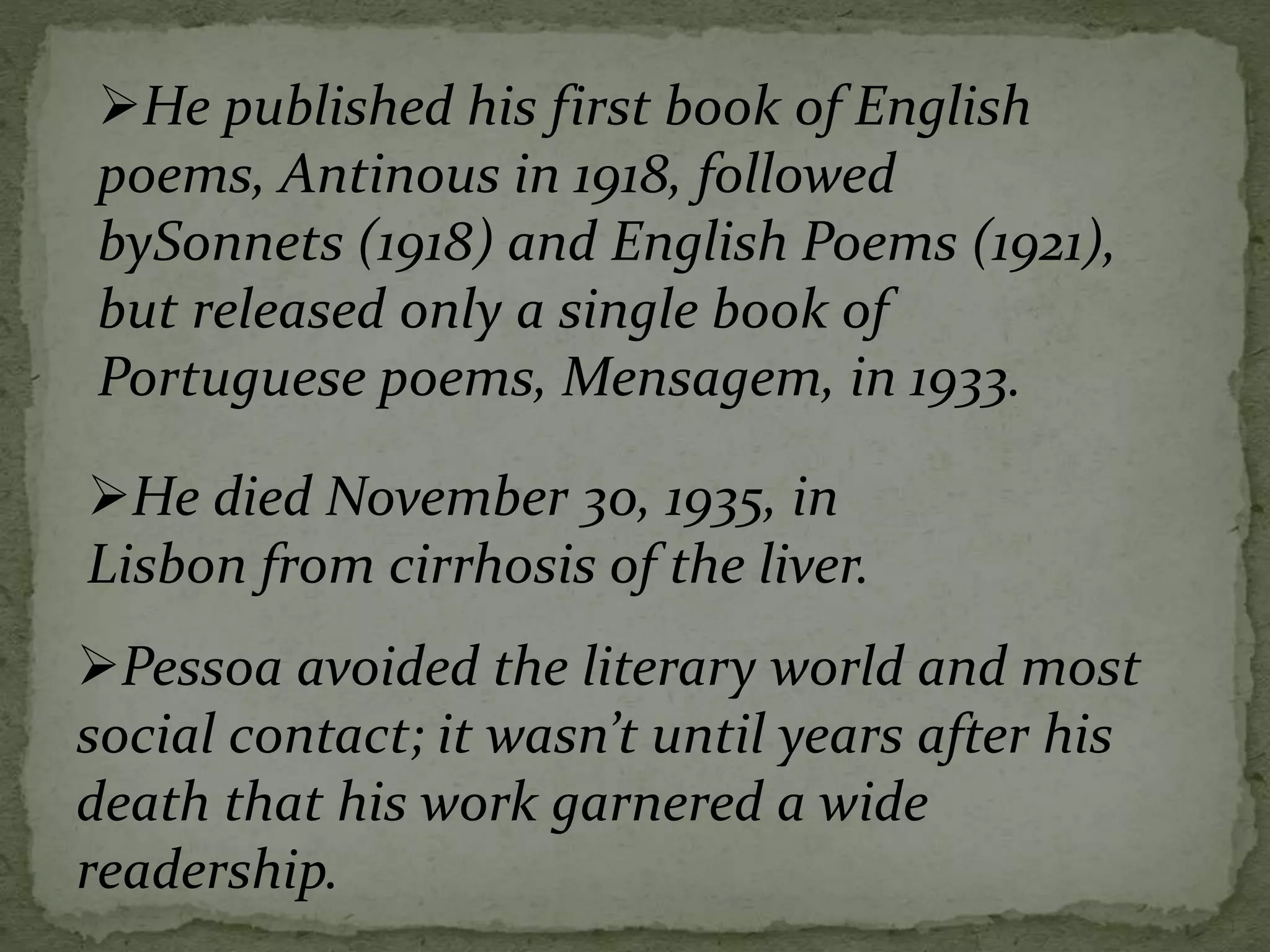 Fernando pessoa poem portuguese litearture | PPTX