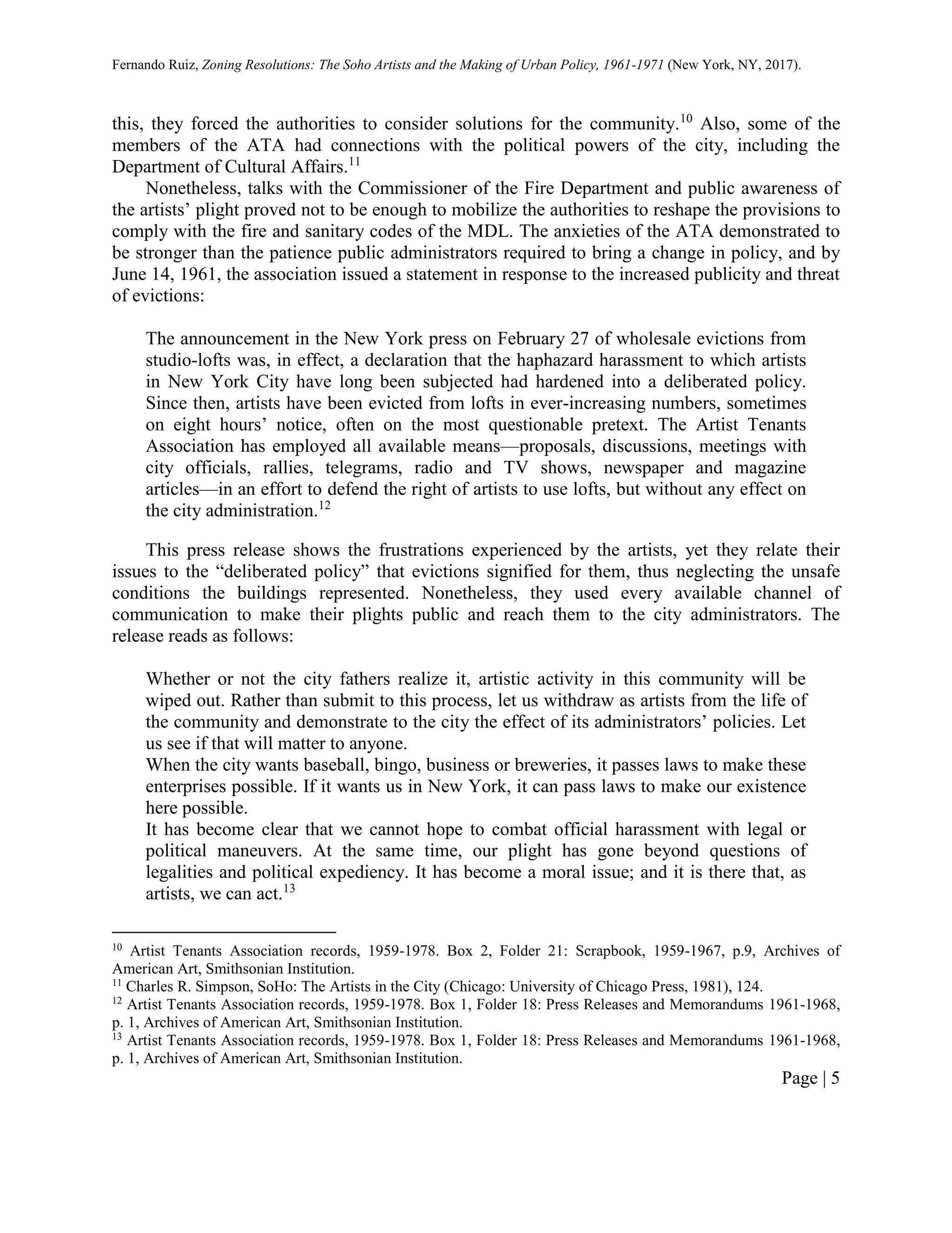 Zoning Resolutions: The Soho Artists and the Making of Urban Policy, 1961 to 1971 | PDF