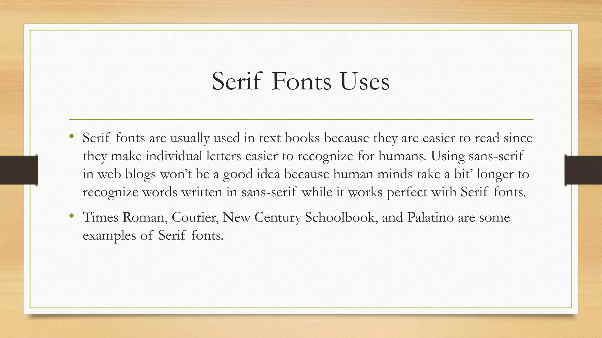 Sans-Serif Vs. Serif Fonts - Presentation by Feroza Ali | PPT