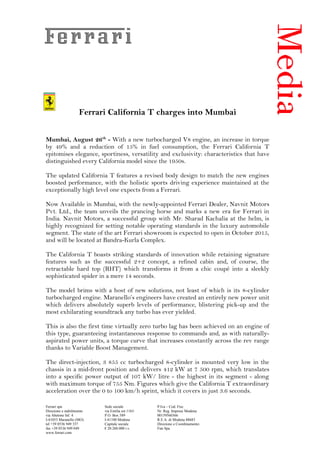 Ferrari California T India press release | DOC