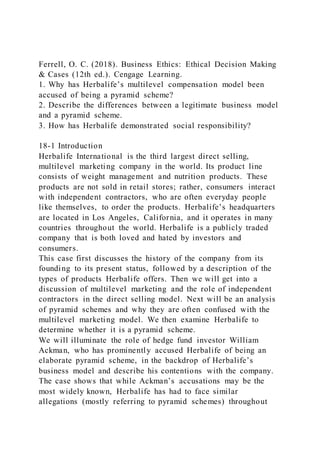 Ferrell, O. C. (2018). Business Ethics Ethical Decision Making & | DOCX