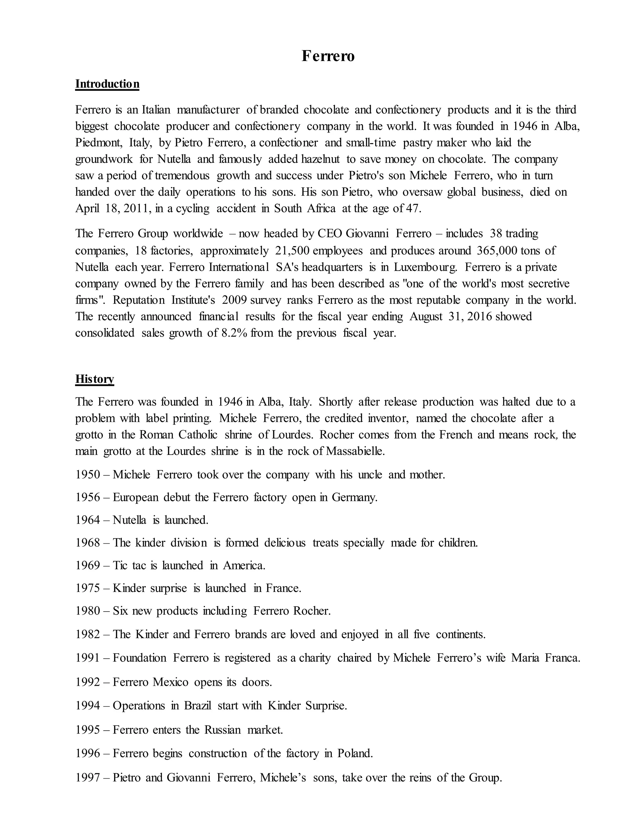 Marketing strategy and propaganda of Ferrero | DOCX