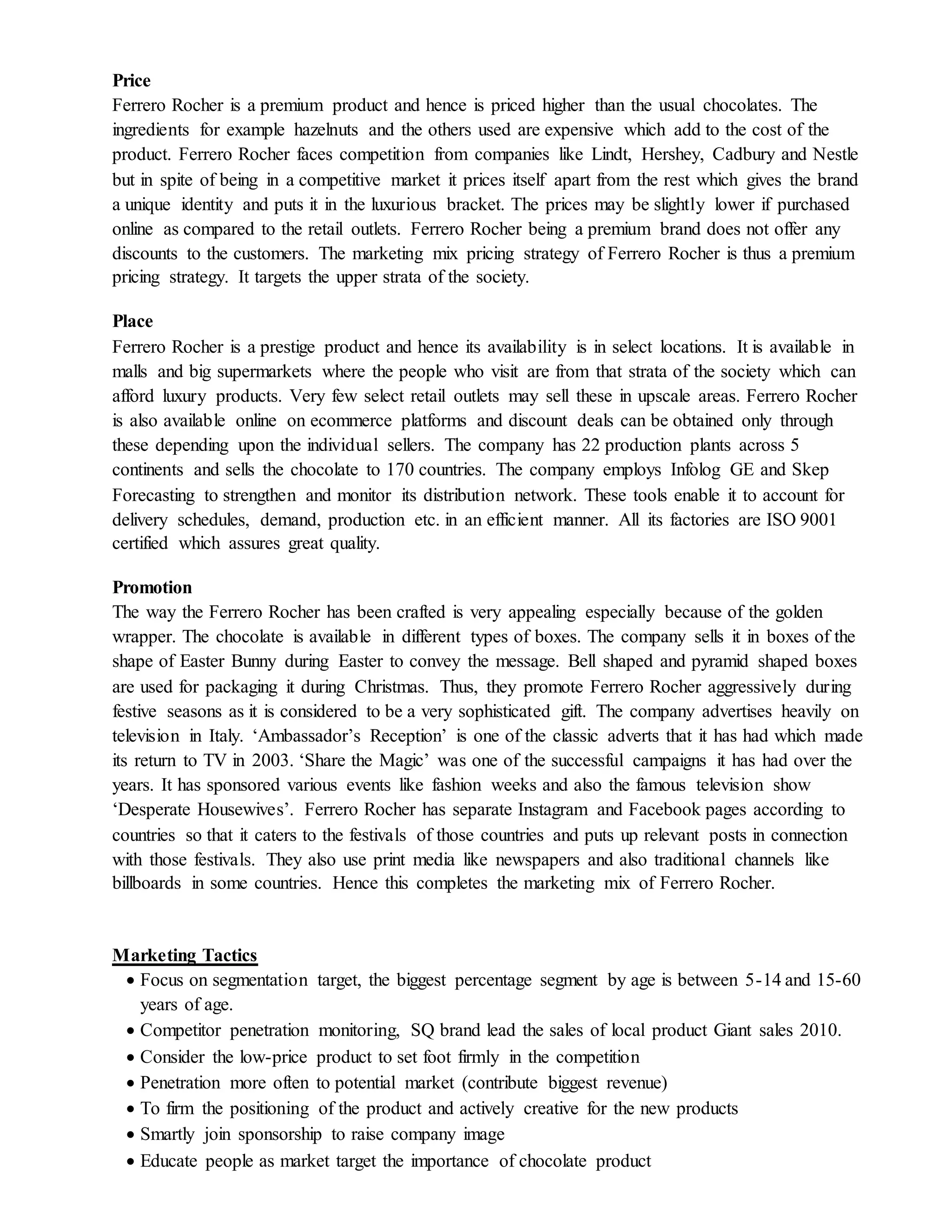 Marketing strategy and propaganda of Ferrero | DOCX