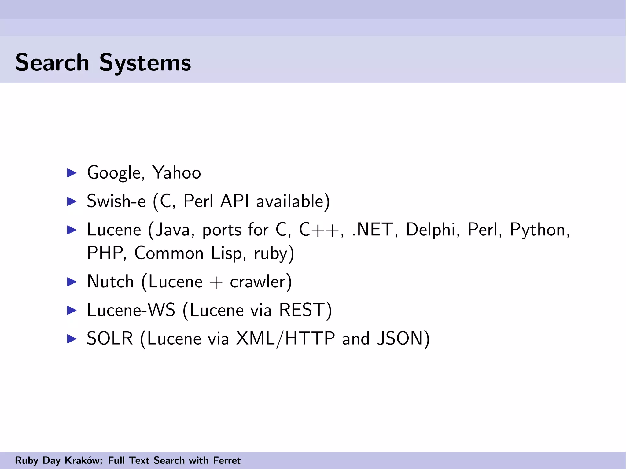 Ruby Day Kraków: Full Text Search with Ferret | PDF | Search | Internet