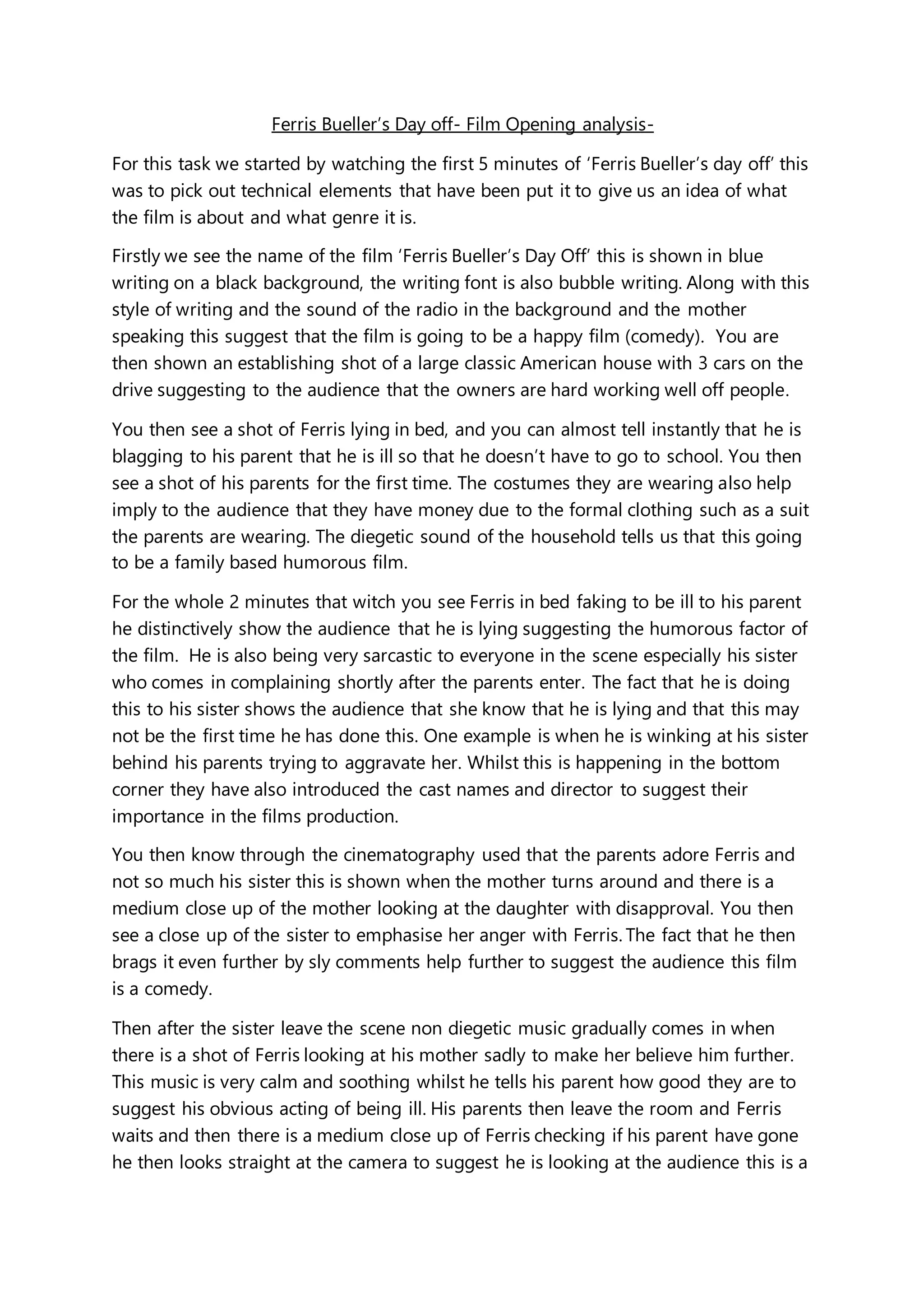 Ferris bueller film opening | DOCX