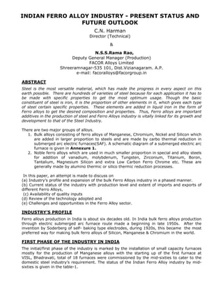INDIAN FERRO ALLOY INDUSTRY - PRESENT STATUS AND FUTURE OUTLOOK | PDF | Commodities | Economy