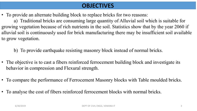 Ferrocement block as a masonry unit project ppt | PPTX | Civil ...