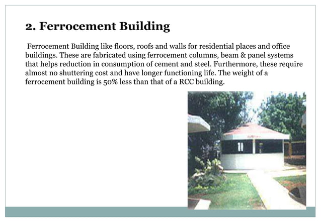 FERROCRETE - MATERIAL AND CONSTRUCTION METHODS | PPTX | Civil ...