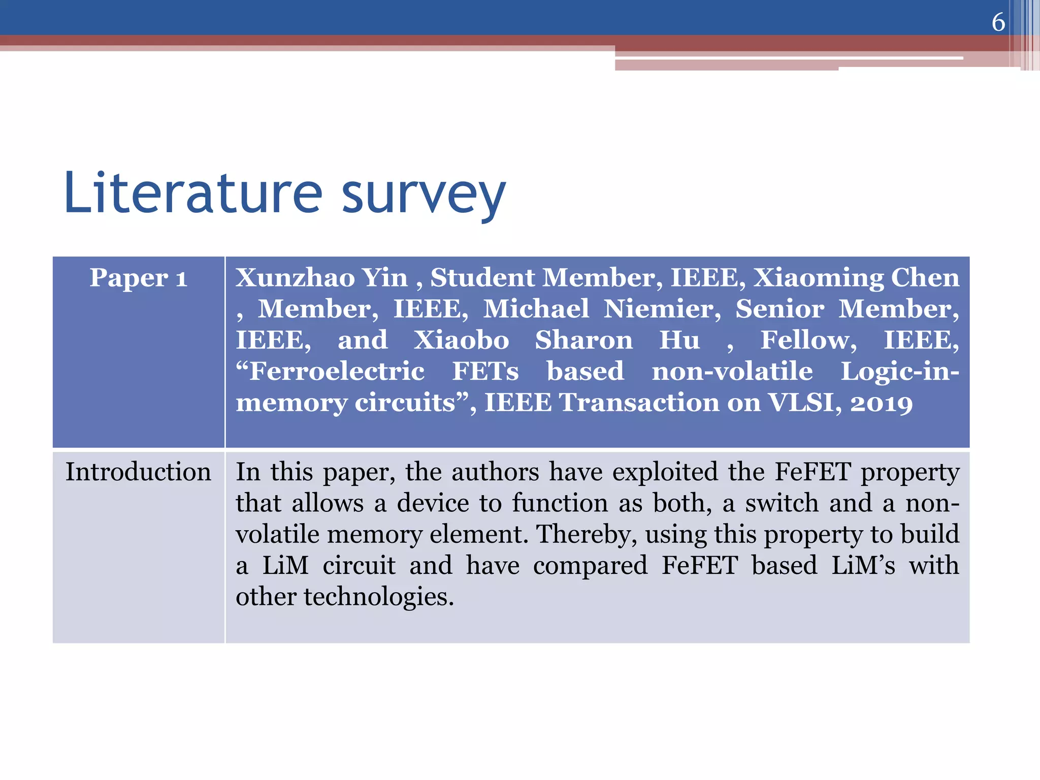Ferroelectric FET's based Non-Volatile Logic-in-memory Circuits | PPTX