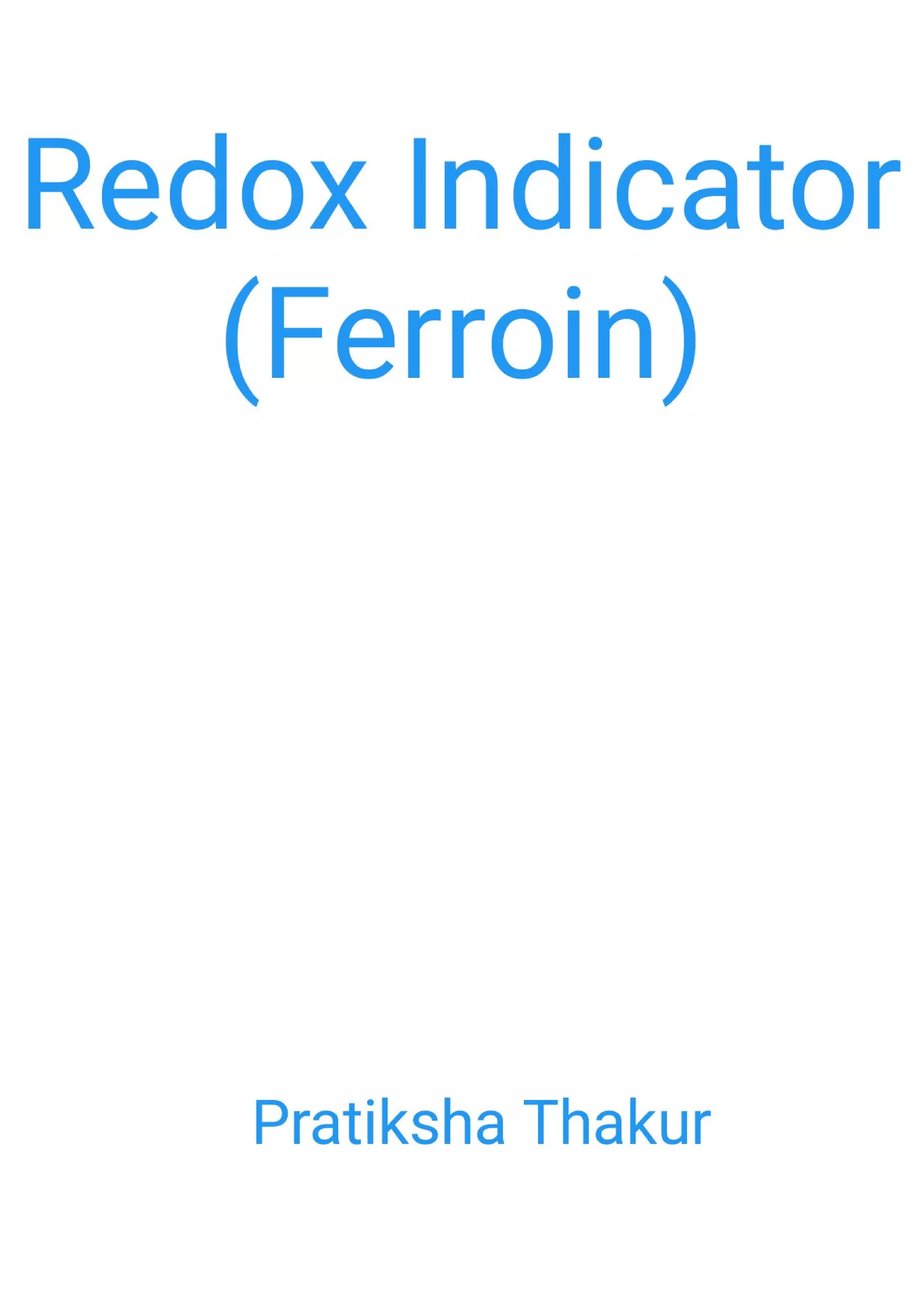 Ferroin as a Redox Indicator | PDF