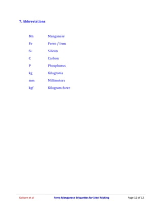 Briquetting of Ferro Manganese Fines & Use in Steel Making | PDF