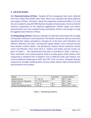 Briquetting of Ferro Manganese Fines & Use in Steel Making | PDF