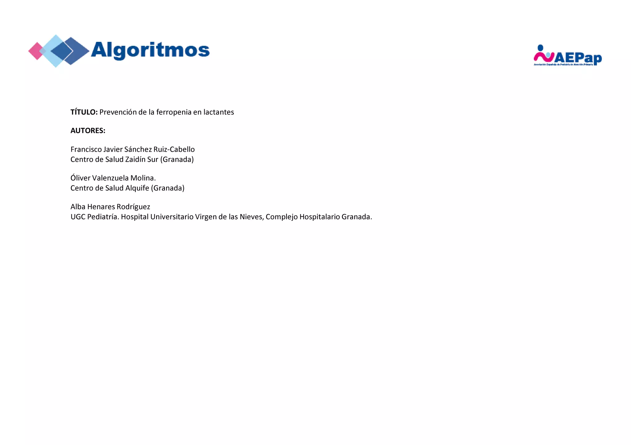 Algoritmo AEPap prevención anemia ferropénica en lactantes | PDF