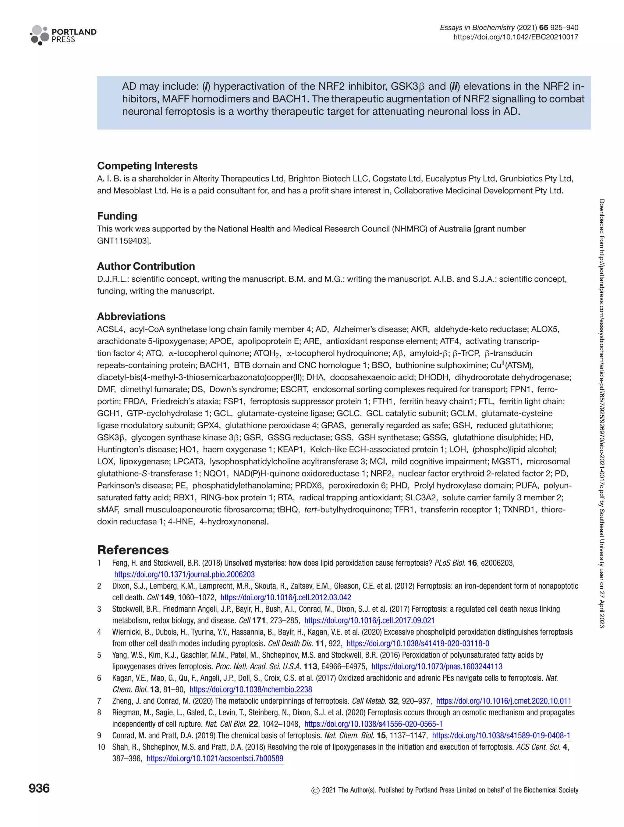 Ferroptosis and NRF2 an emerging battlefield in the neurodegeneration ...