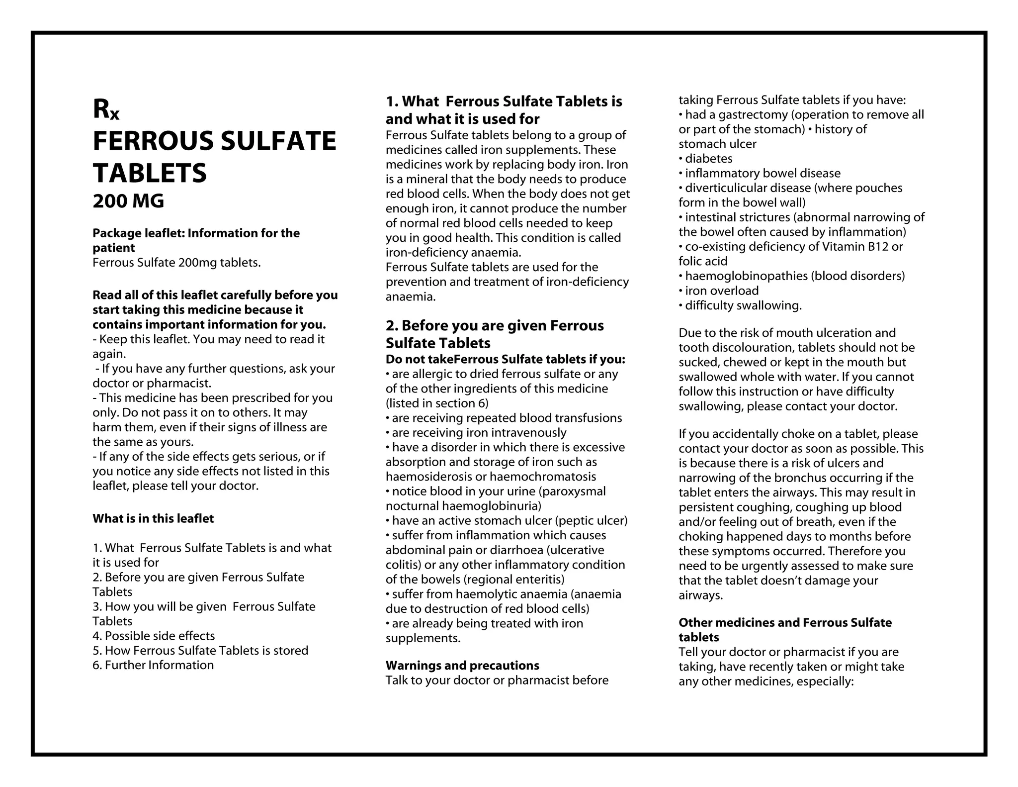 Ferrous sulfate 200mg tablets pil, taj pharmaceuticals. | PDF