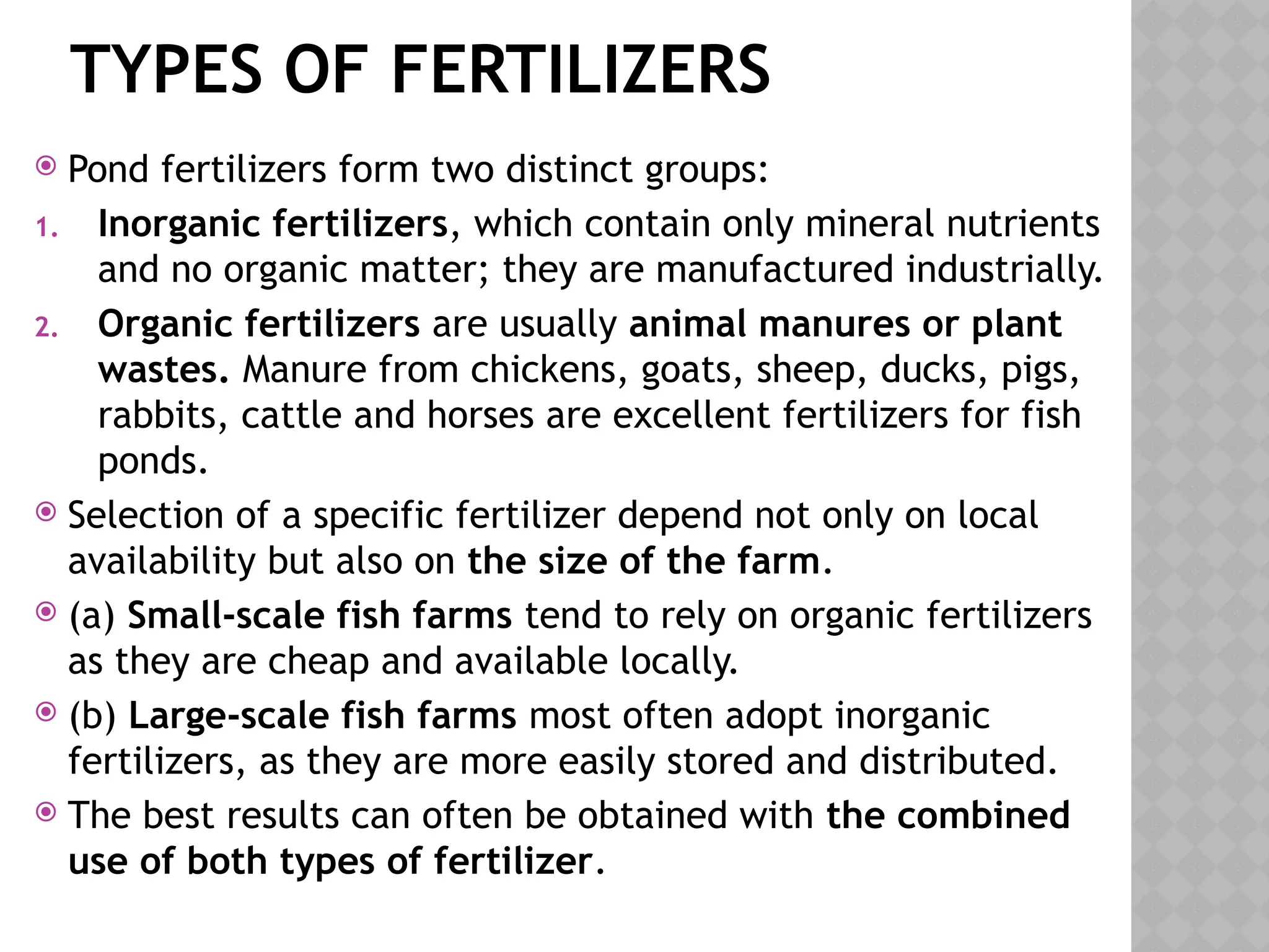 Fertilization of Fish ponds (Types/forms of Fertilizers, Method).pptx