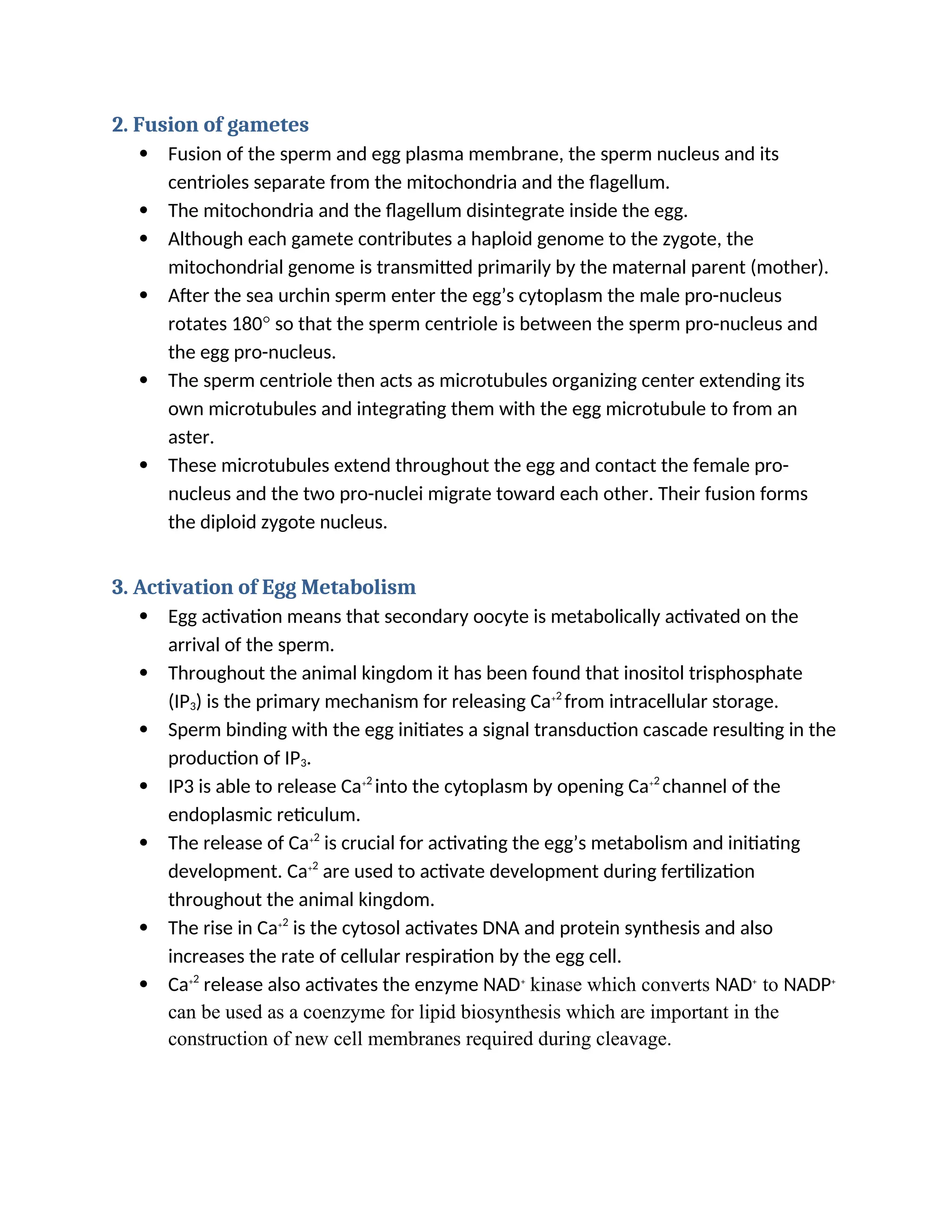 Fertilization, recognition of sperm and egg, activation of egg ...