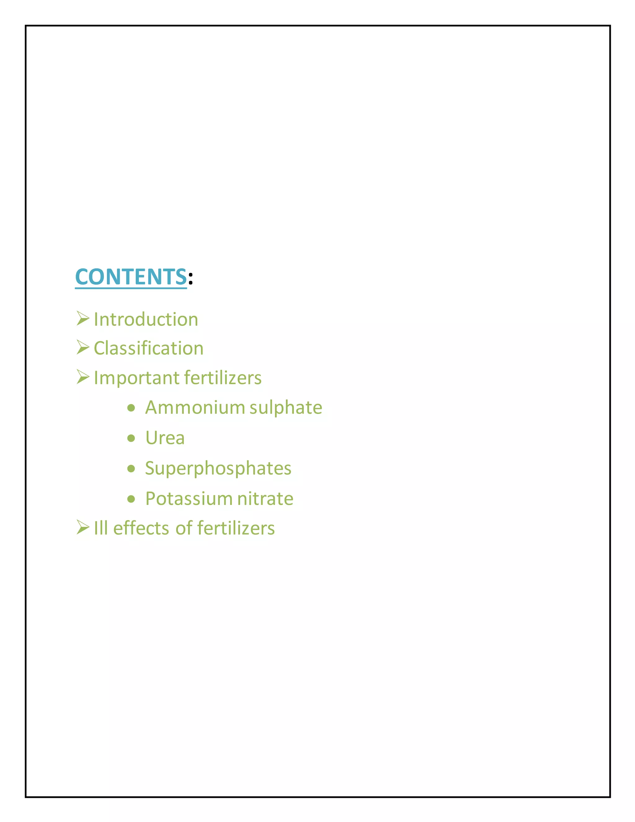 Fertilizer : classification and role of fertilizers. | DOCX