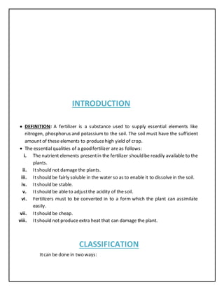 Fertilizer : classification and role of fertilizers. | DOCX ...